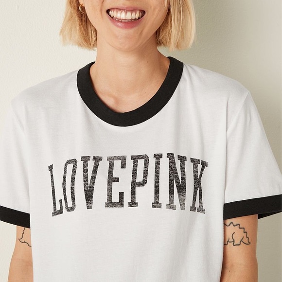 PINK Victoria's Secret | Tops | Vs Pink White Black Love Pink Campus ...